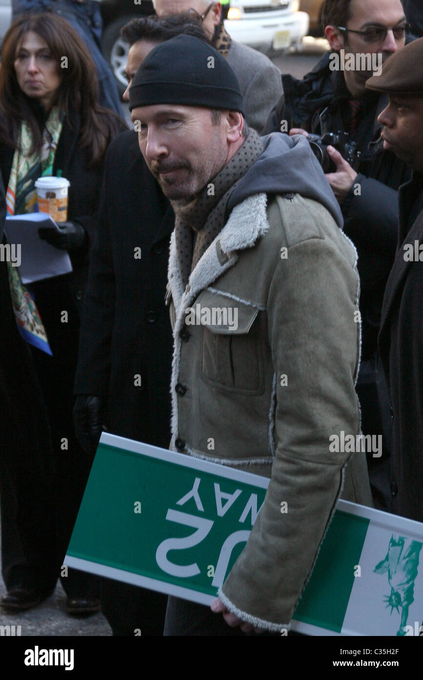 The Edge (aka David Howell Evans) Unveiling of the 'U2 Way' street sign ...
