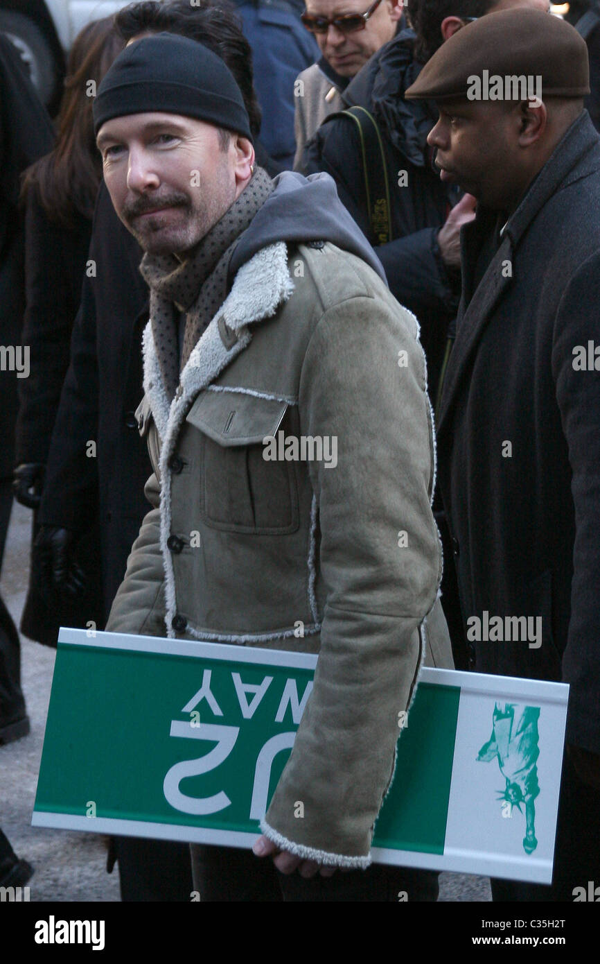 The Edge (aka David Howell Evans) Unveiling of the 'U2 Way' street sign ...