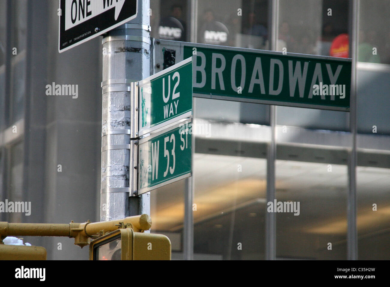 Atmosphere Unveiling of the 'U2 Way' street sign on Broadway across ...