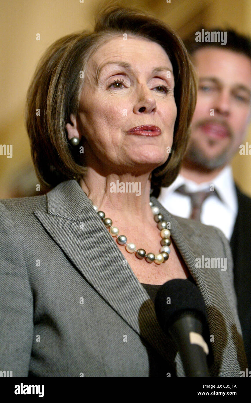 House Speaker Nancy Pelosi discuss the 'Make it Right' project in the Speaker's Balcony Hallway ...