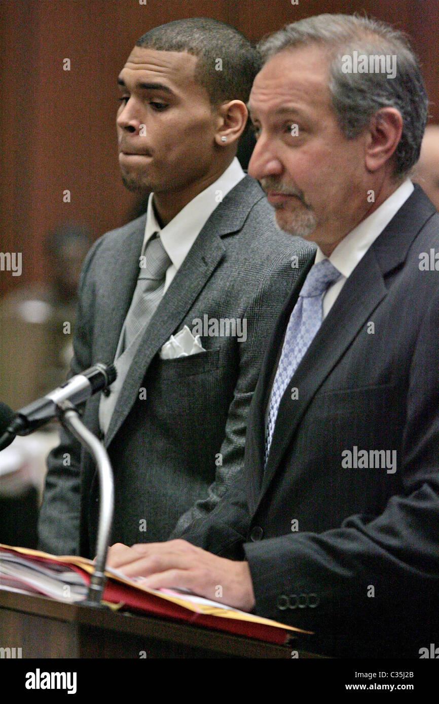 Chris Brown and his attorney Mark Geragos before a Los Angeles Superior ...