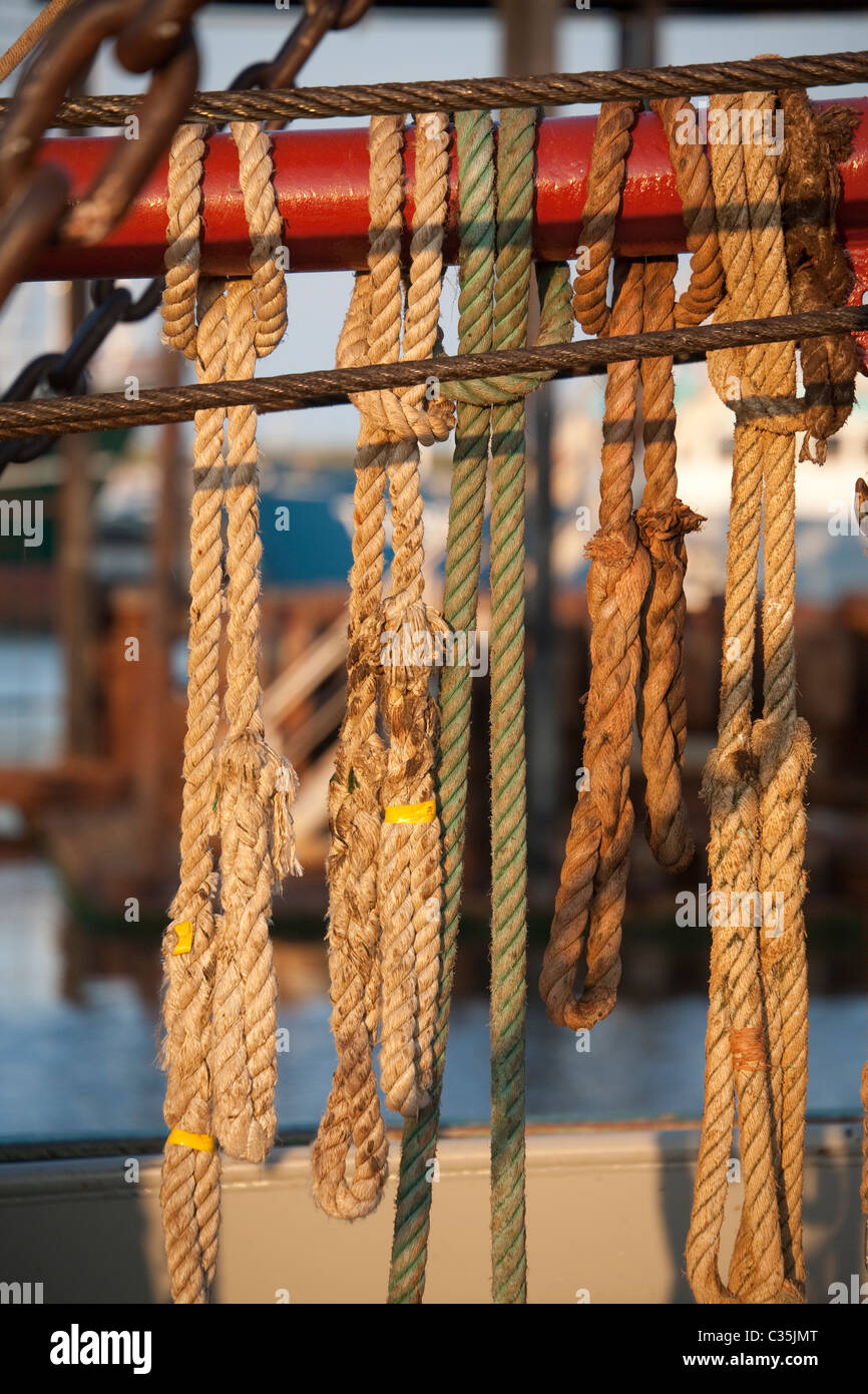 Rope hanging up in a fishing boat Texel Netherlands Stock Photo - Alamy