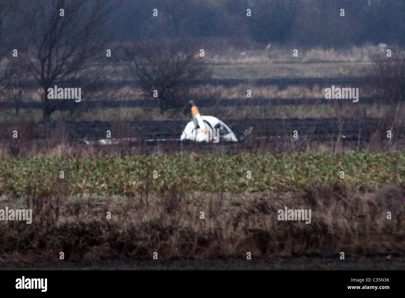 The helicopter crash site in a field next to the M180 motorway at ...