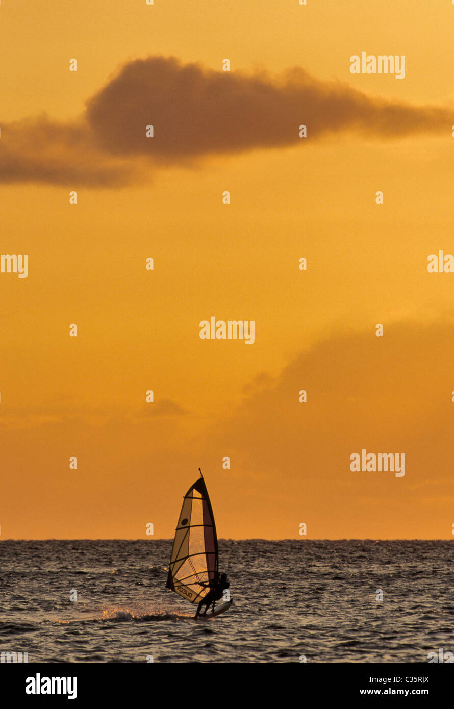 Sunset, Windsurfing, Ocean, Maui, Hawaii, Hookipa Beach Stock Photo - Alamy