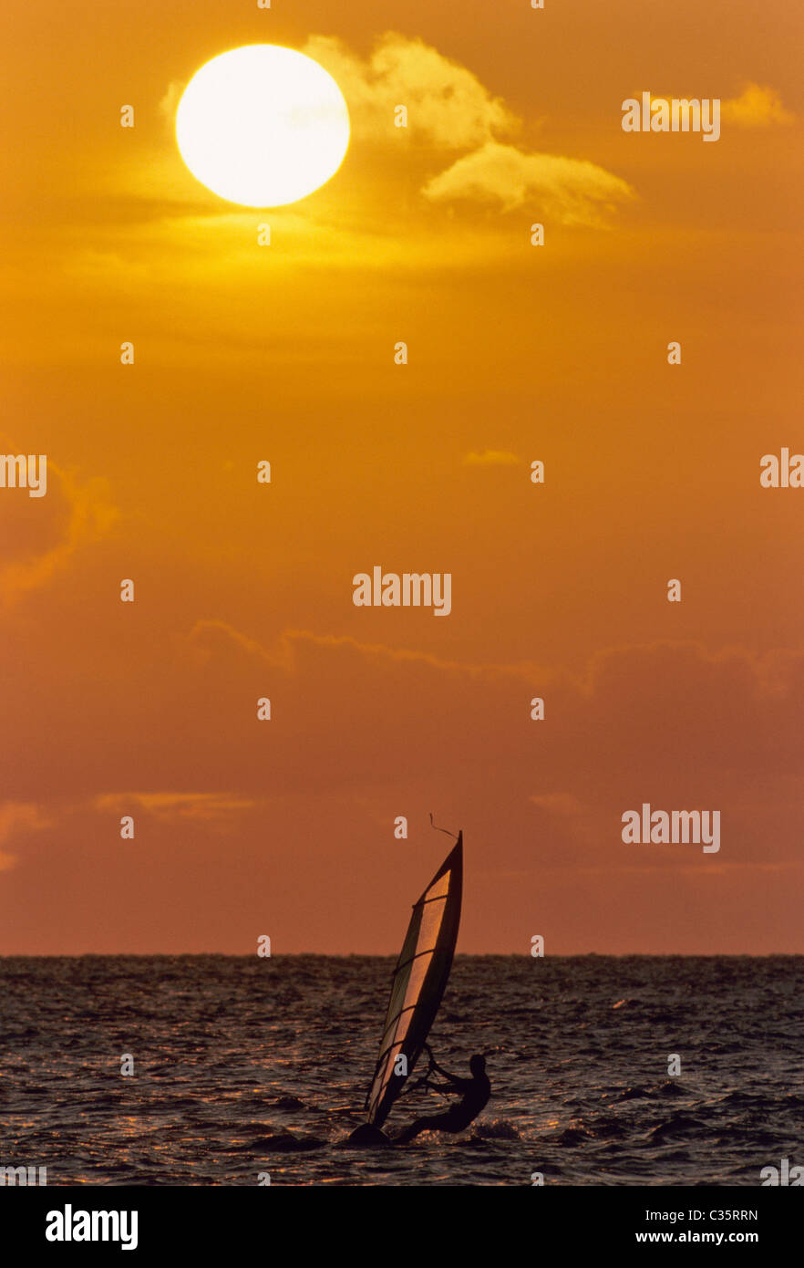 Sunset, Windsurfing, Ocean, Maui, Hawaii, Hookipa Beach Stock Photo - Alamy