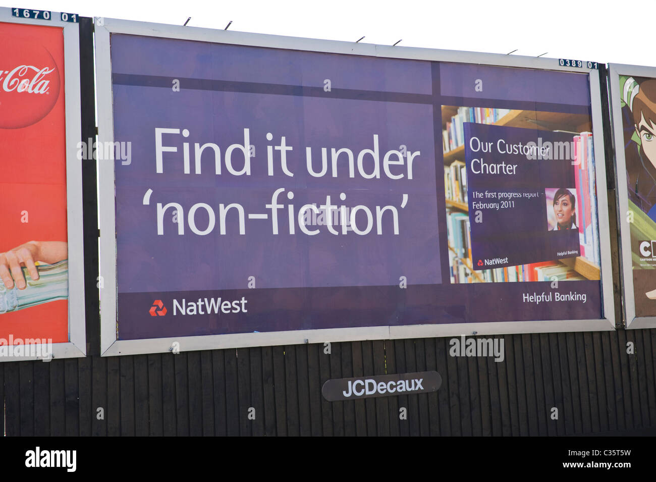 Advertising billboard on JCDECAUX roadside site advert for NATWEST BANK ...