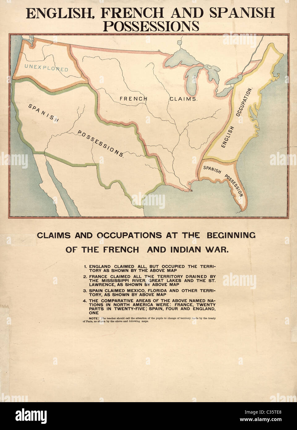 English, French and Spanish Possessions Claims and Occupations in US ...