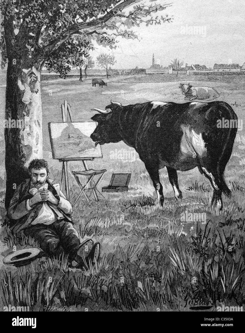 Drawing of a cow Black and White Stock Photos & Images - Alamy