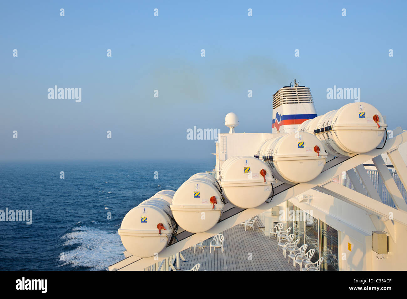 Life rafts on ferry across the Bay of Biscay Stock Photo - Alamy