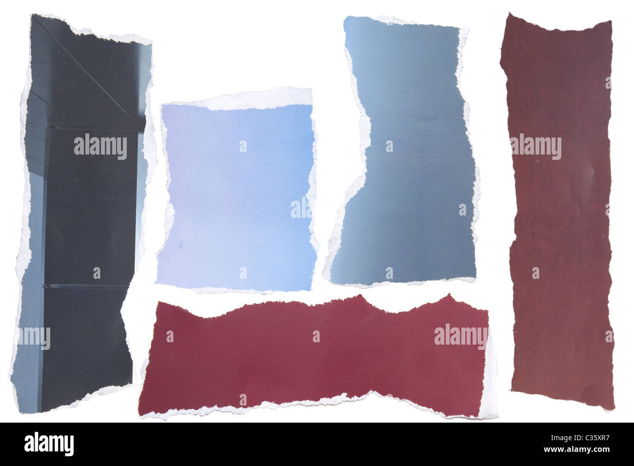 colored ripped pieces of paper collection on white background Stock ...