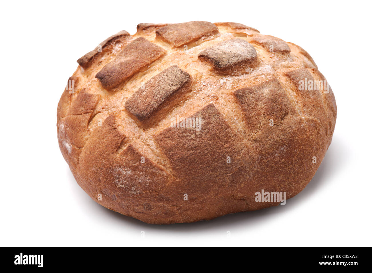 Traditional homemade round bread isolated on a white background Stock ...