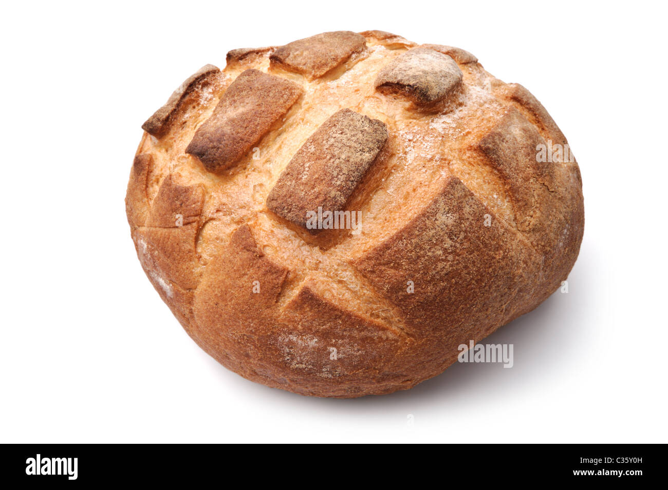 Traditional homemade round bread isolated on a white background Stock ...
