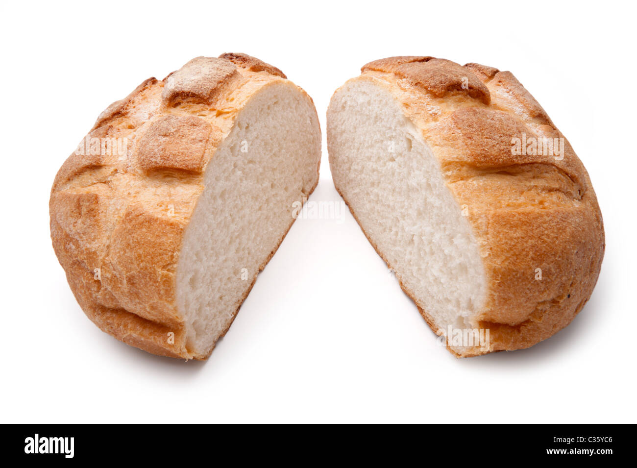 Traditional homemade round bread isolated on a white background Stock ...