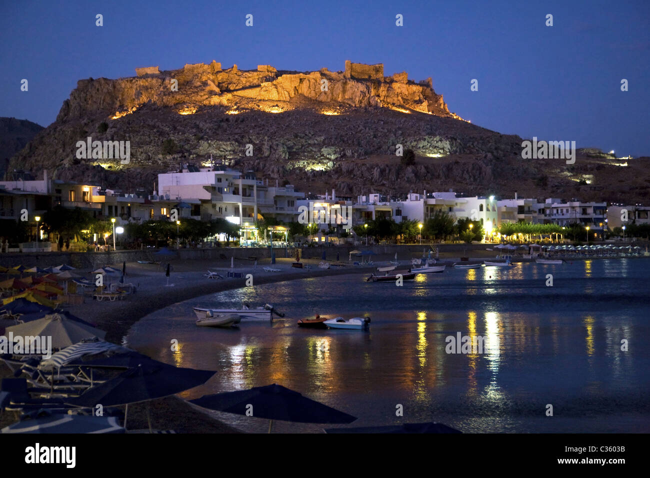 Haraki Bay at night, Rhodes, Dodecanese, Greek Islands, Greece, Europe ...