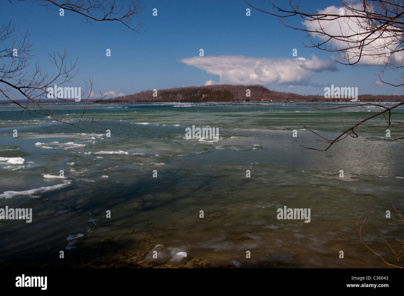 A view of the ice melting on a lake on Manitoulin Island Stock Photo ...