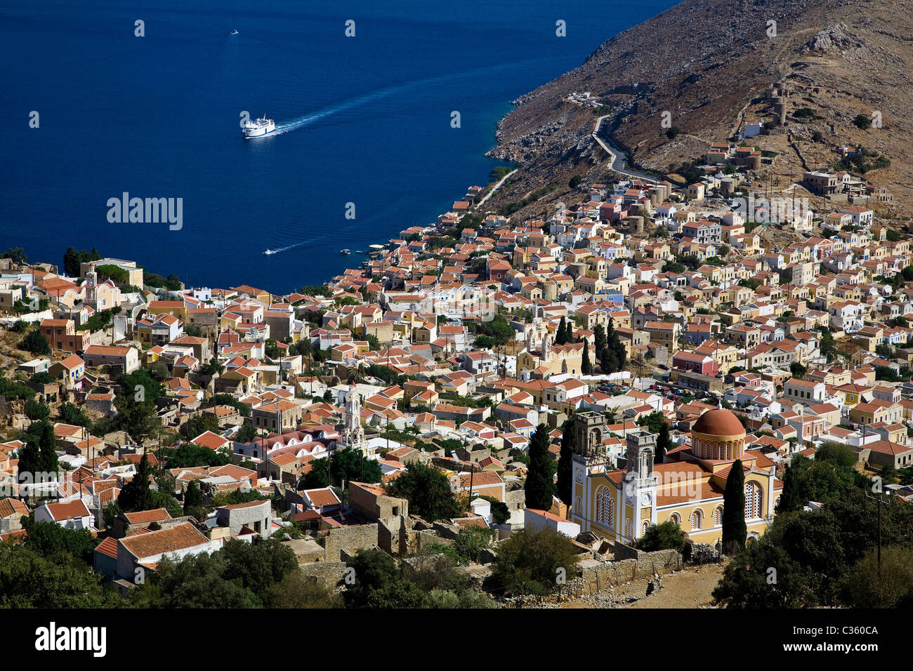 Symi harbour aerial view hi-res stock photography and images - Alamy