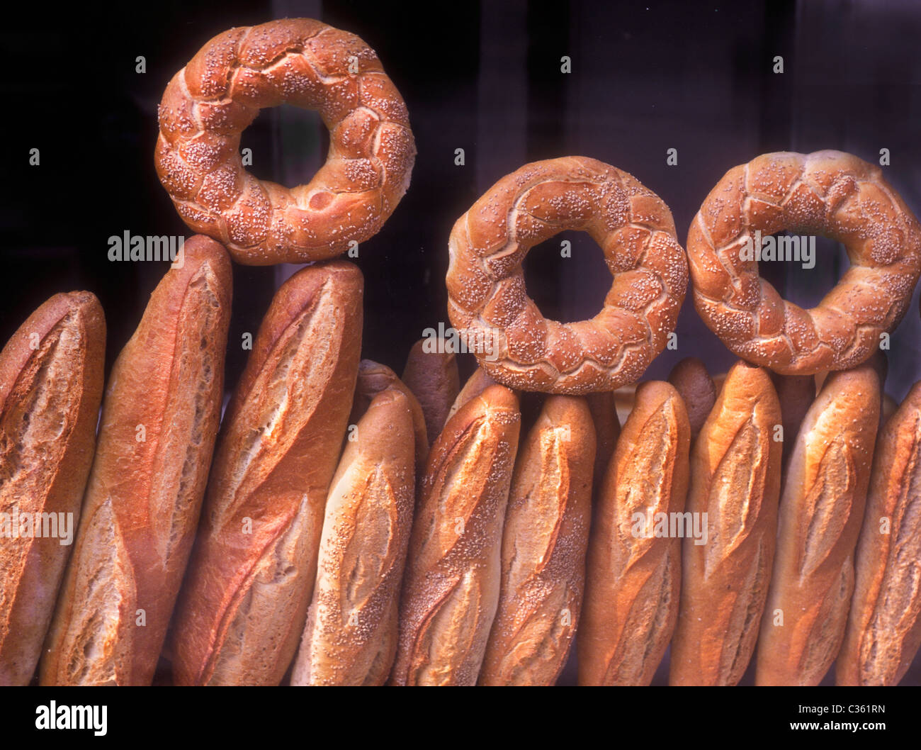 Bread in bakery window Stock Photo - Alamy