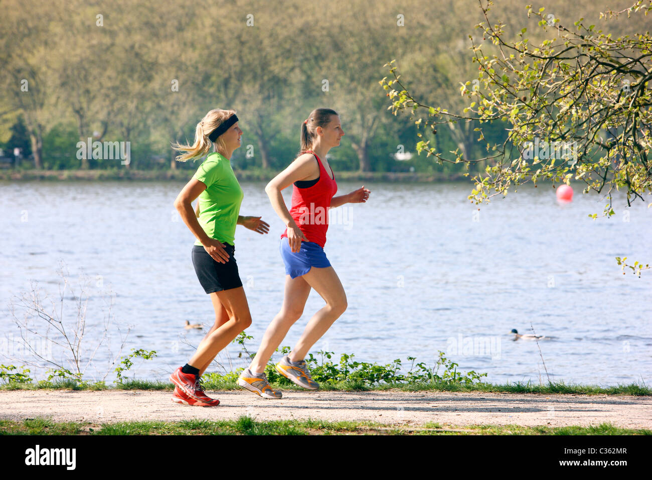 Two female hobby runners. Jogging in nature, in summer Stock Photo - Alamy