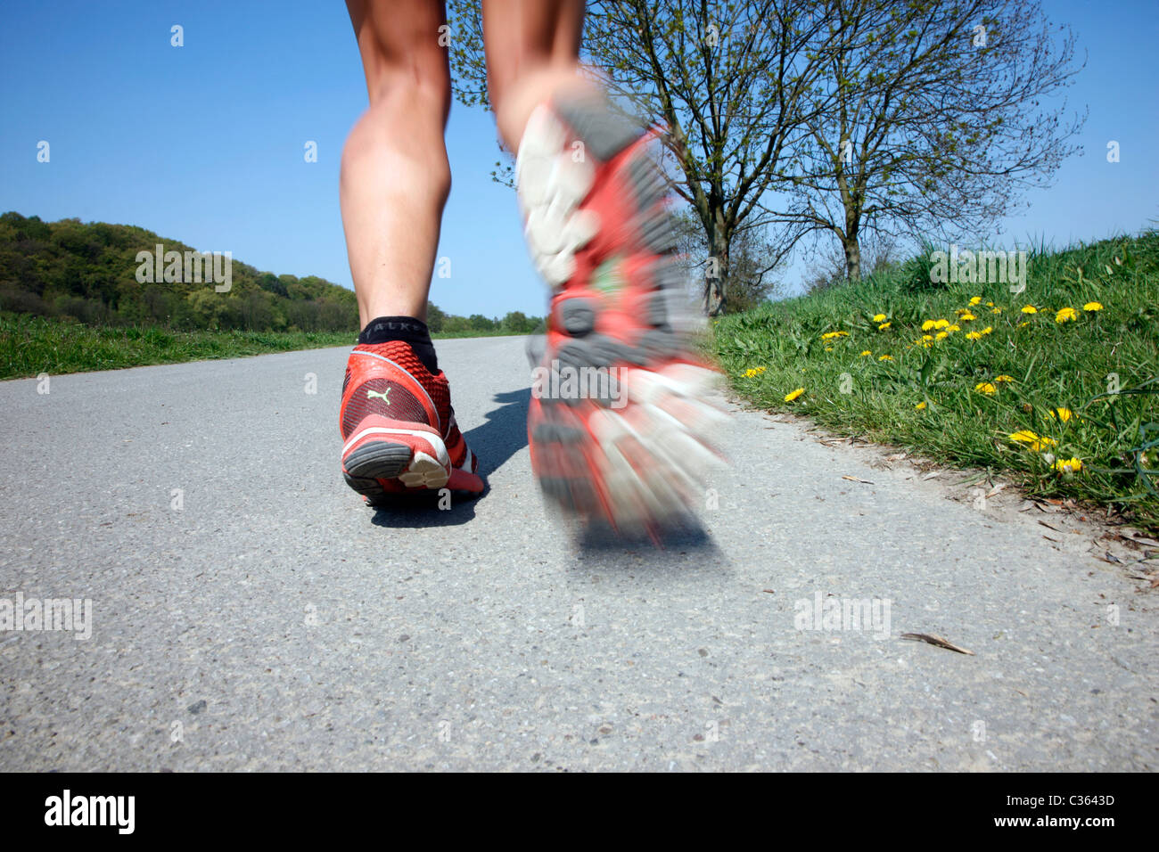 Two female hobby runners. Jogging in nature Stock Photo - Alamy