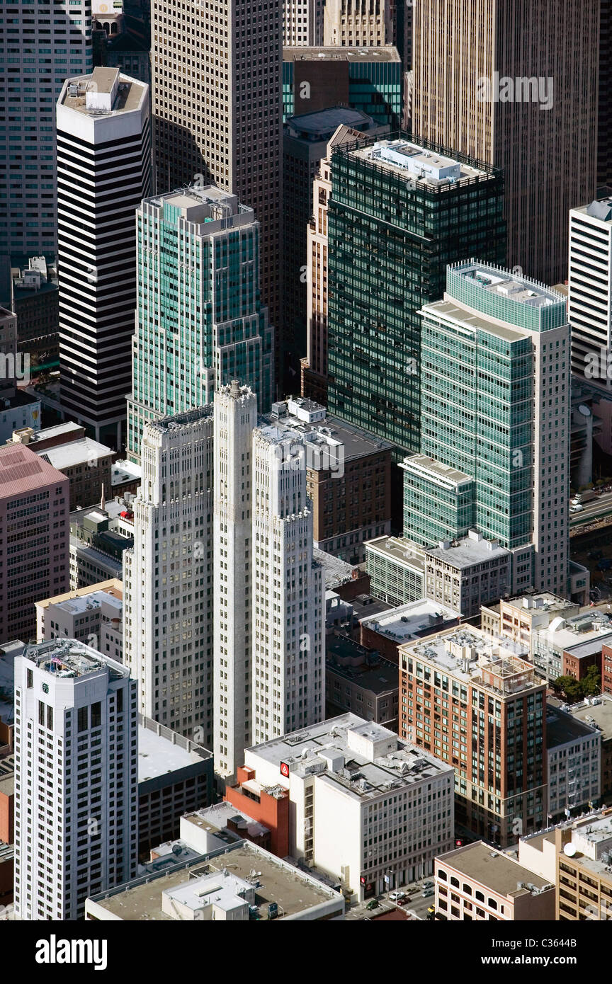 aerial view above skyscrapers San Francisco, California including 140 ...