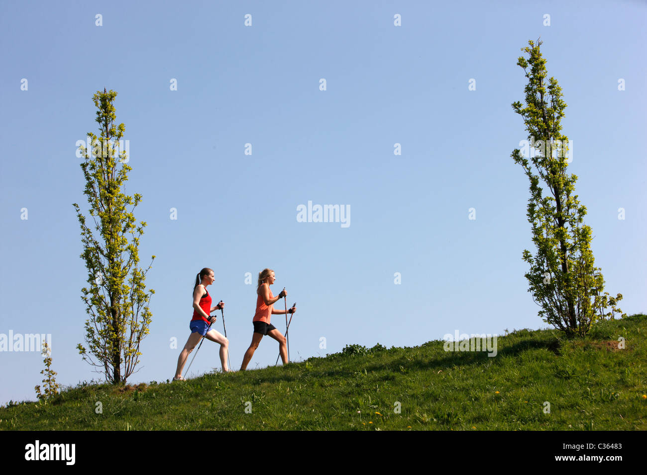 Two female hobby walker, with walking sticks Stock Photo - Alamy