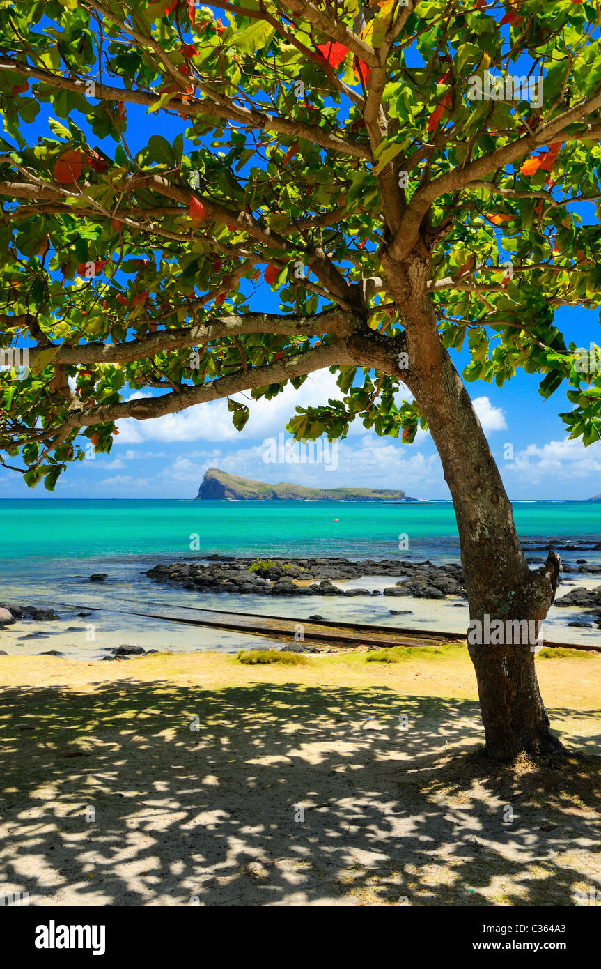 The beautiful lagoon by the famous church with a red roof in Cap ...