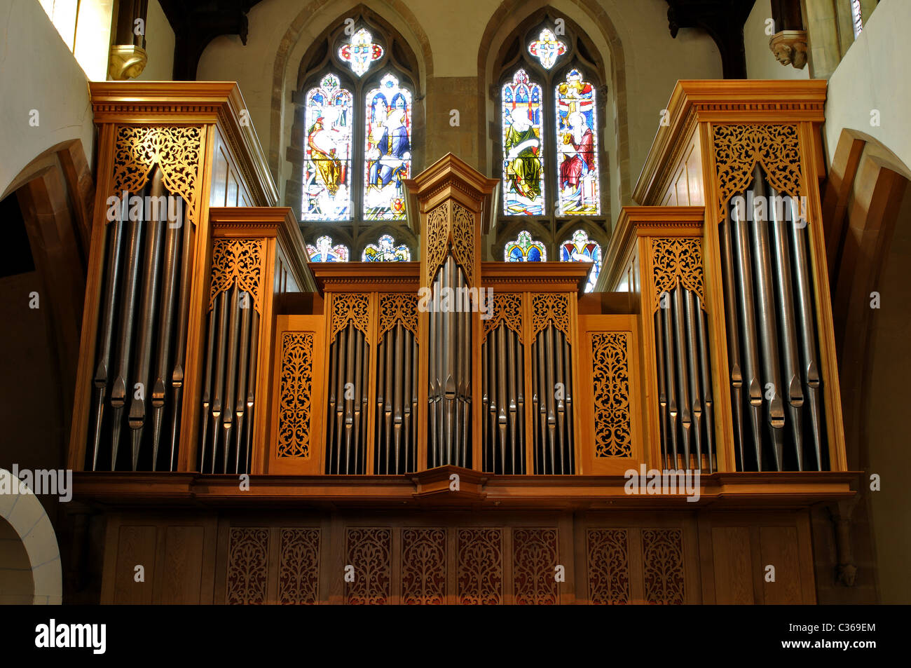 The organ pipes, St. Peter and St. Paul`s Church, Wantage, Oxfordshire ...