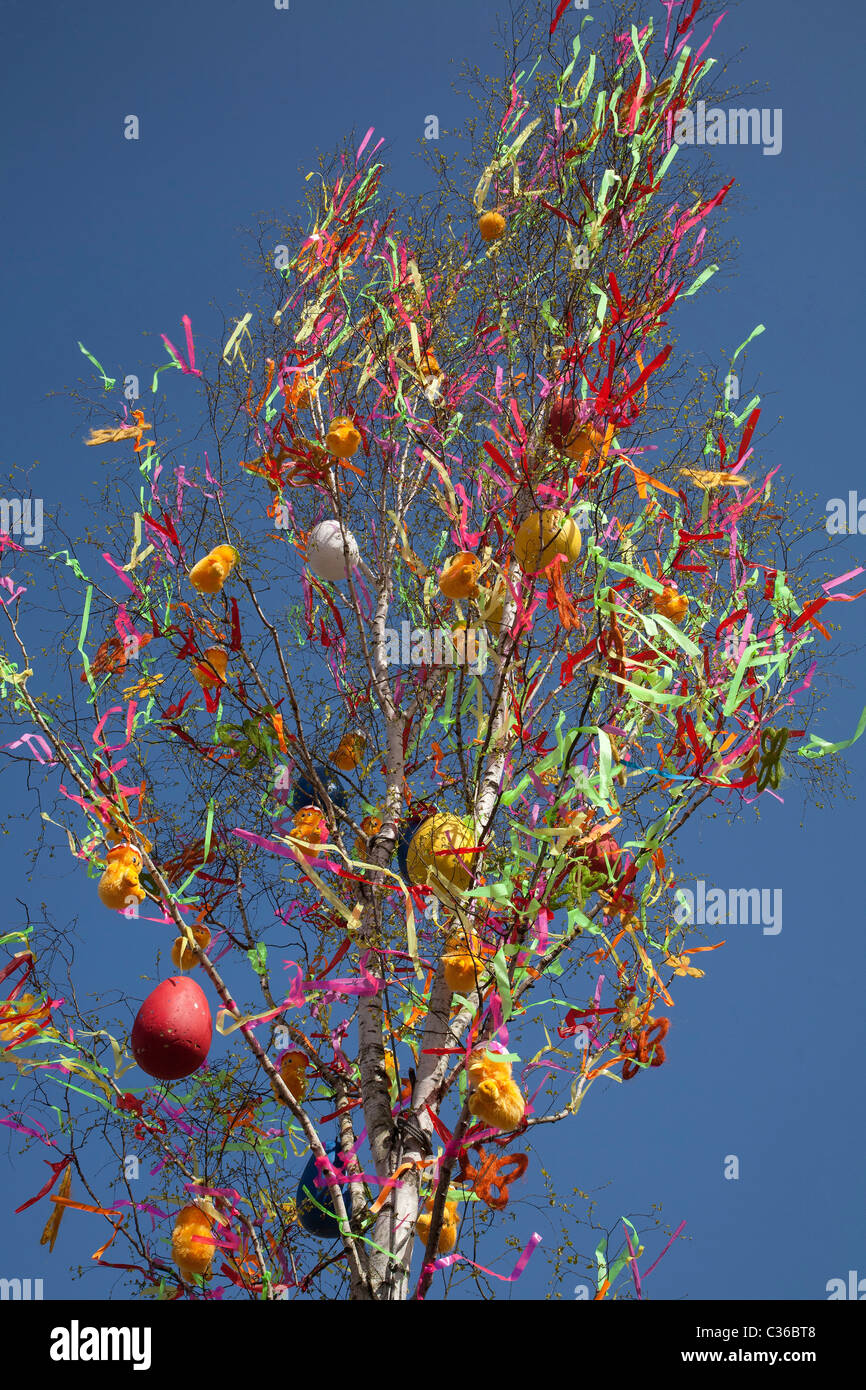 A colourfully decorated tree in the Old Town Square, Prague Stock Photo ...