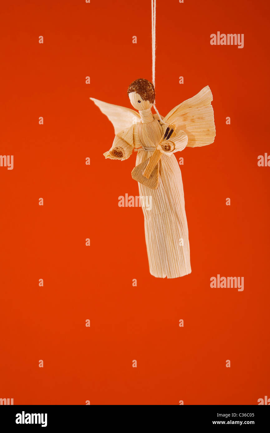 front view of straw Christmas angel, vintage decorations Stock Photo ...