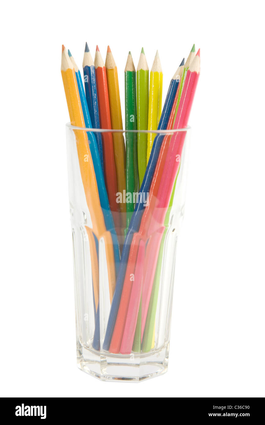 Colored pencils in glass, isolated on the white background Stock Photo ...