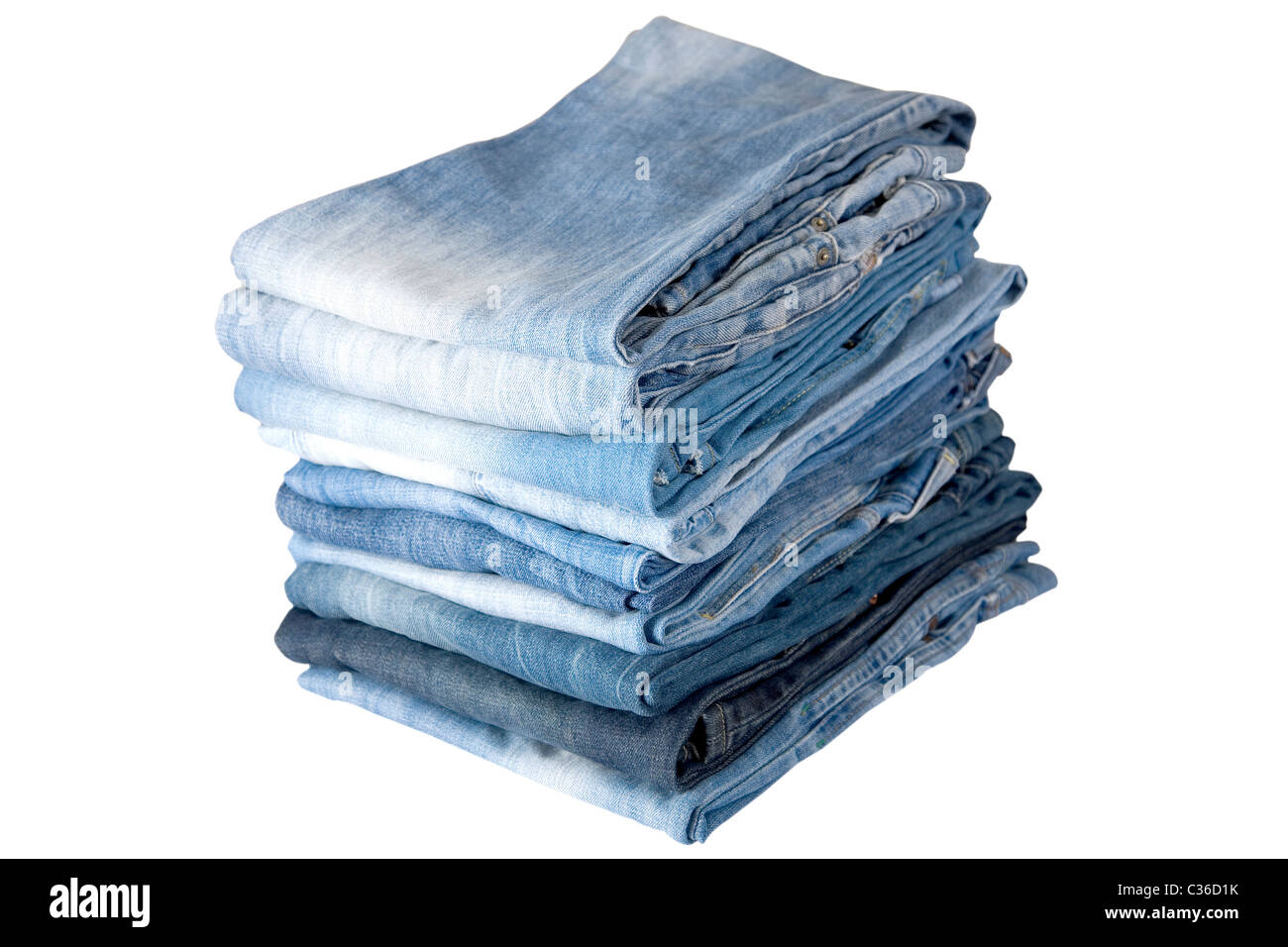 front view of stack, blue denim jeans Stock Photo - Alamy