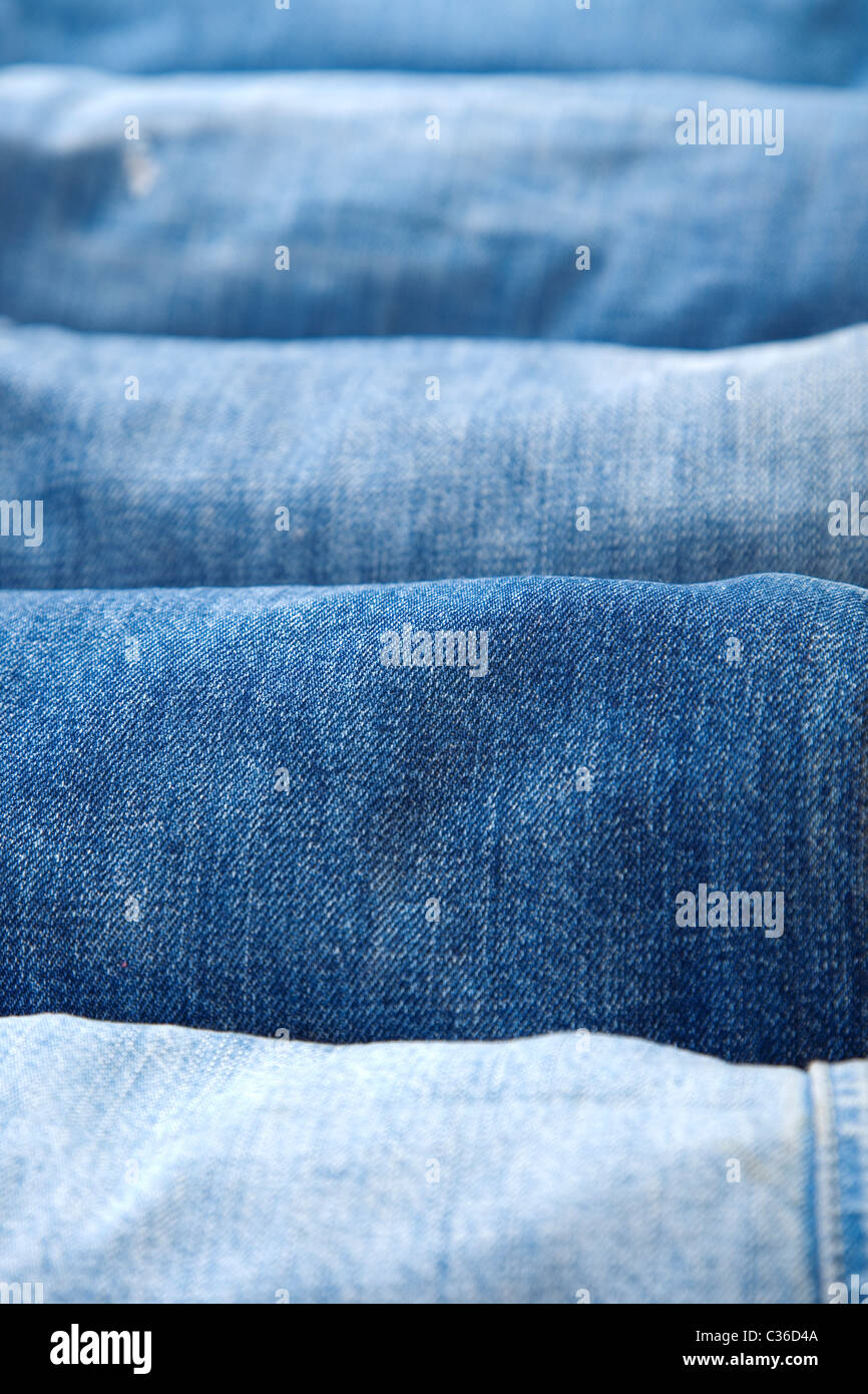 stack details of blue jeans, different textures and colors Stock Photo ...