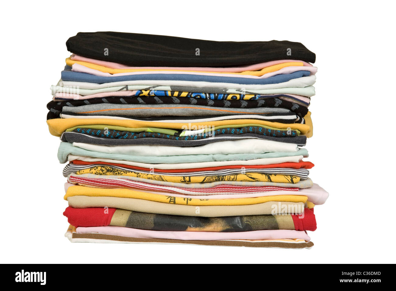stack of colored t-shirts, front view, ironed and packed Stock Photo ...