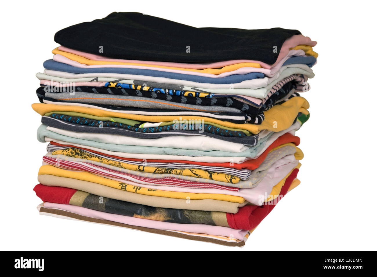 stack of colored t-shirts, front view, ironed and packed Stock Photo ...