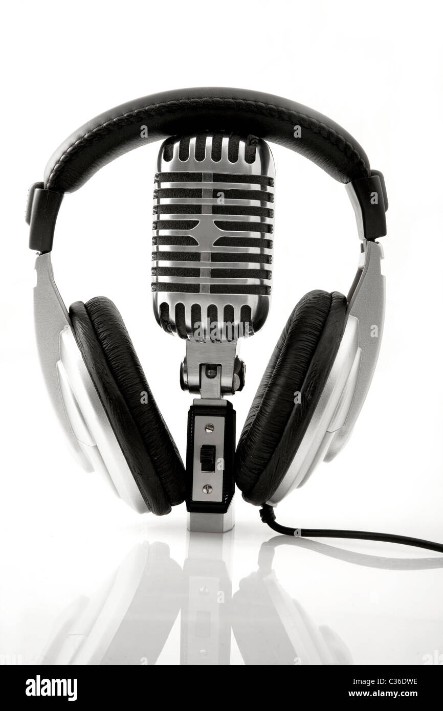 Professional Retro Microphone & DJ Headphones Stock Photo - Alamy