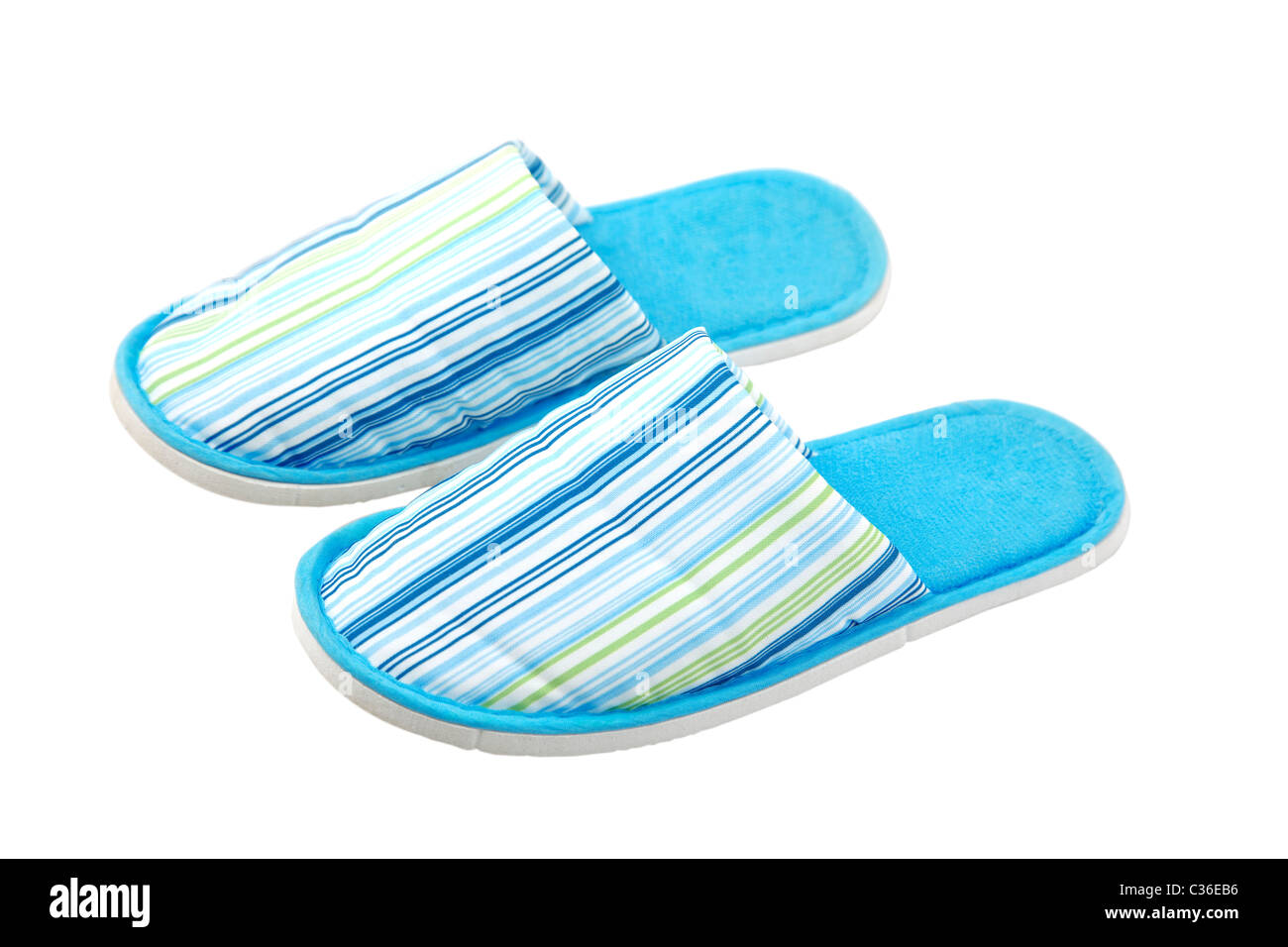 front view of blue textile unisex slippers Stock Photo - Alamy