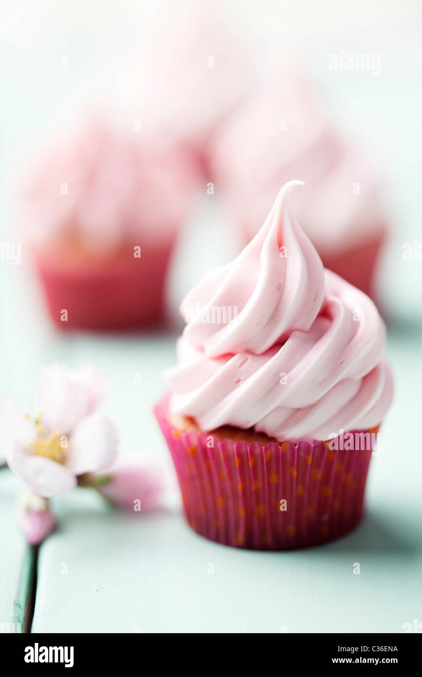 a freshly made creamy, pastel pink cupcake Stock Photo - Alamy