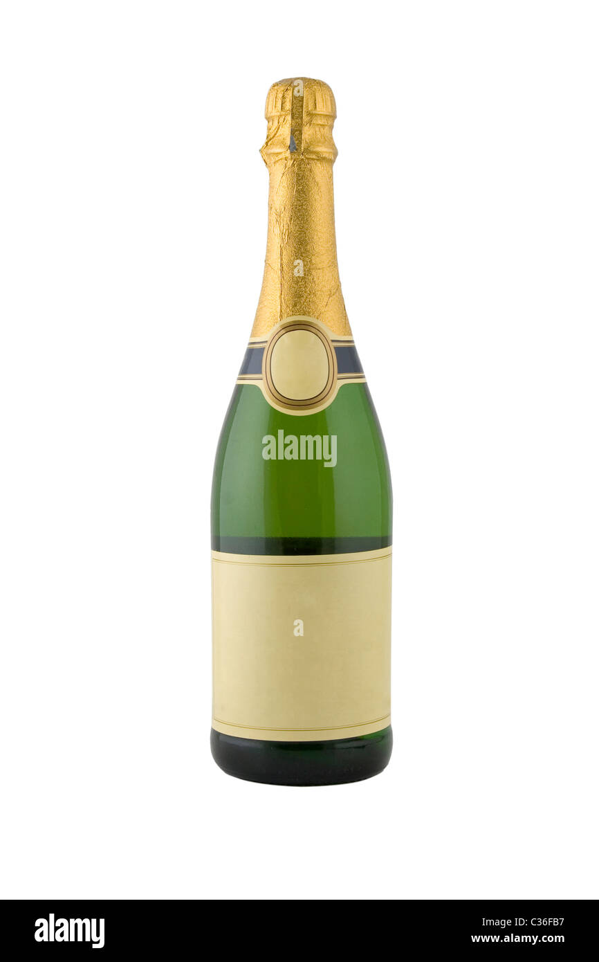 front view of green bottle of champagne Stock Photo - Alamy