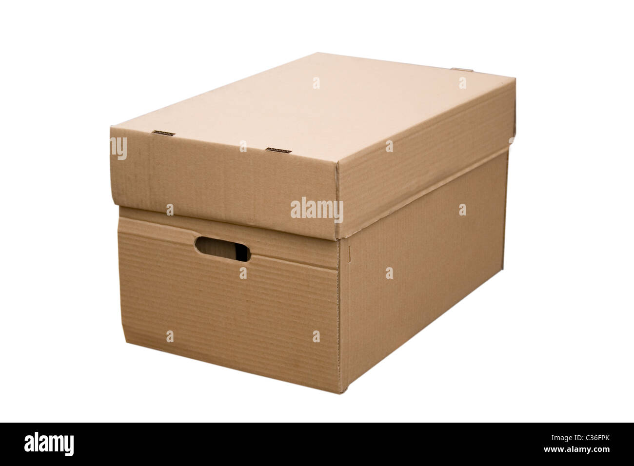 front view of closed cardboard box on white background Stock Photo - Alamy