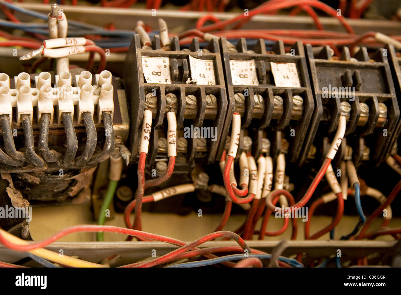 details of old electric installation with colorful wire Stock Photo - Alamy
