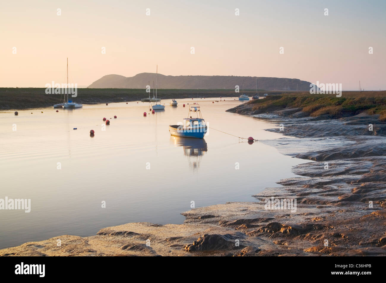 River Axe Estuary near Uphill with Brent Knoll in the distance ...