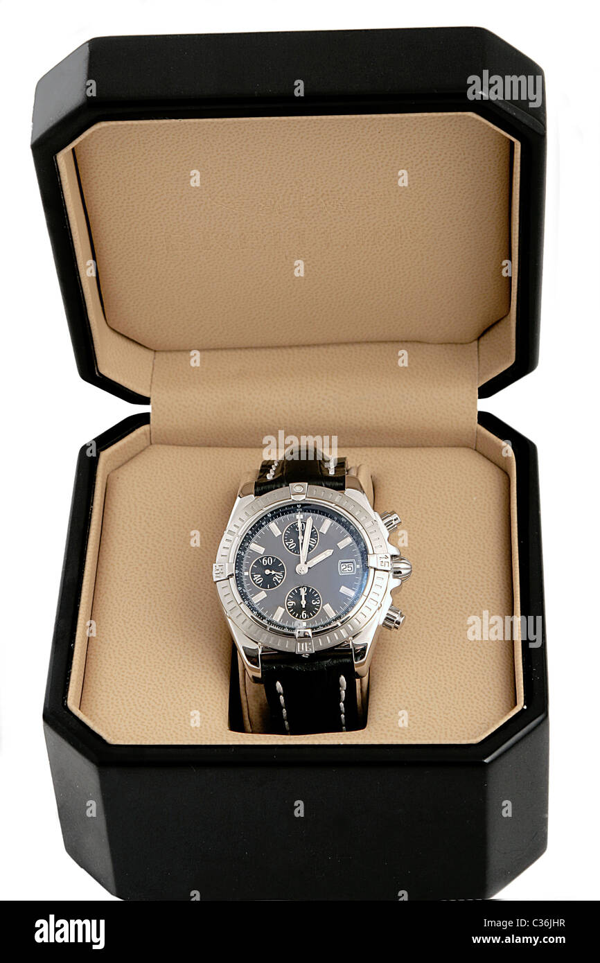 black box with luxury watch on white background Stock Photo - Alamy