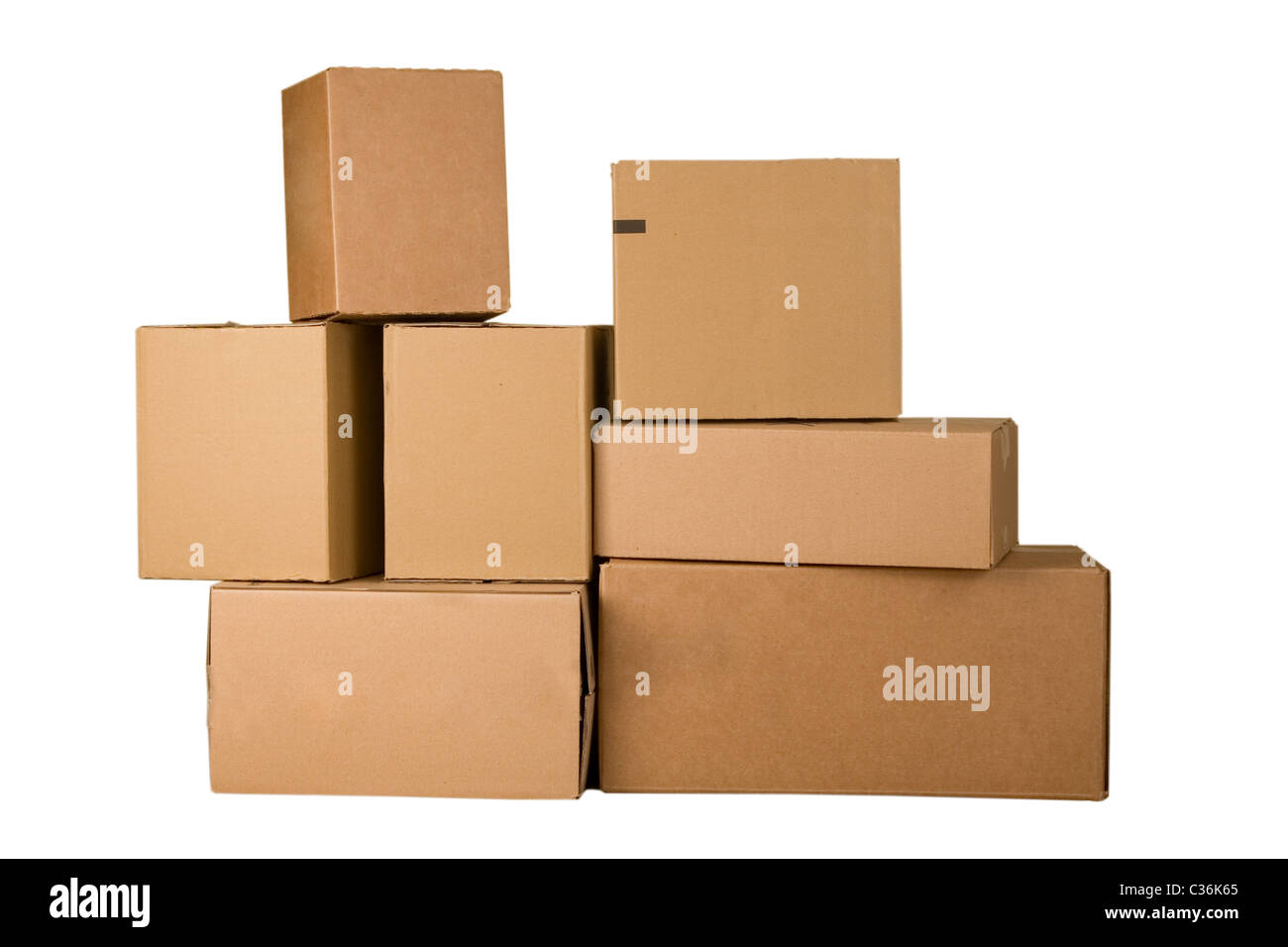 Brown different cardboard boxes arranged in stack Stock Photo - Alamy