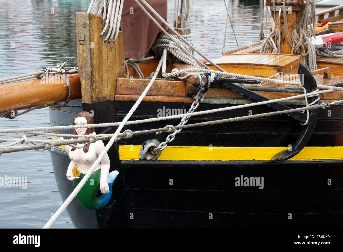 Traditional Boat Bow Mermaid Rope Rigging and Anchor Heiligenhafen ...