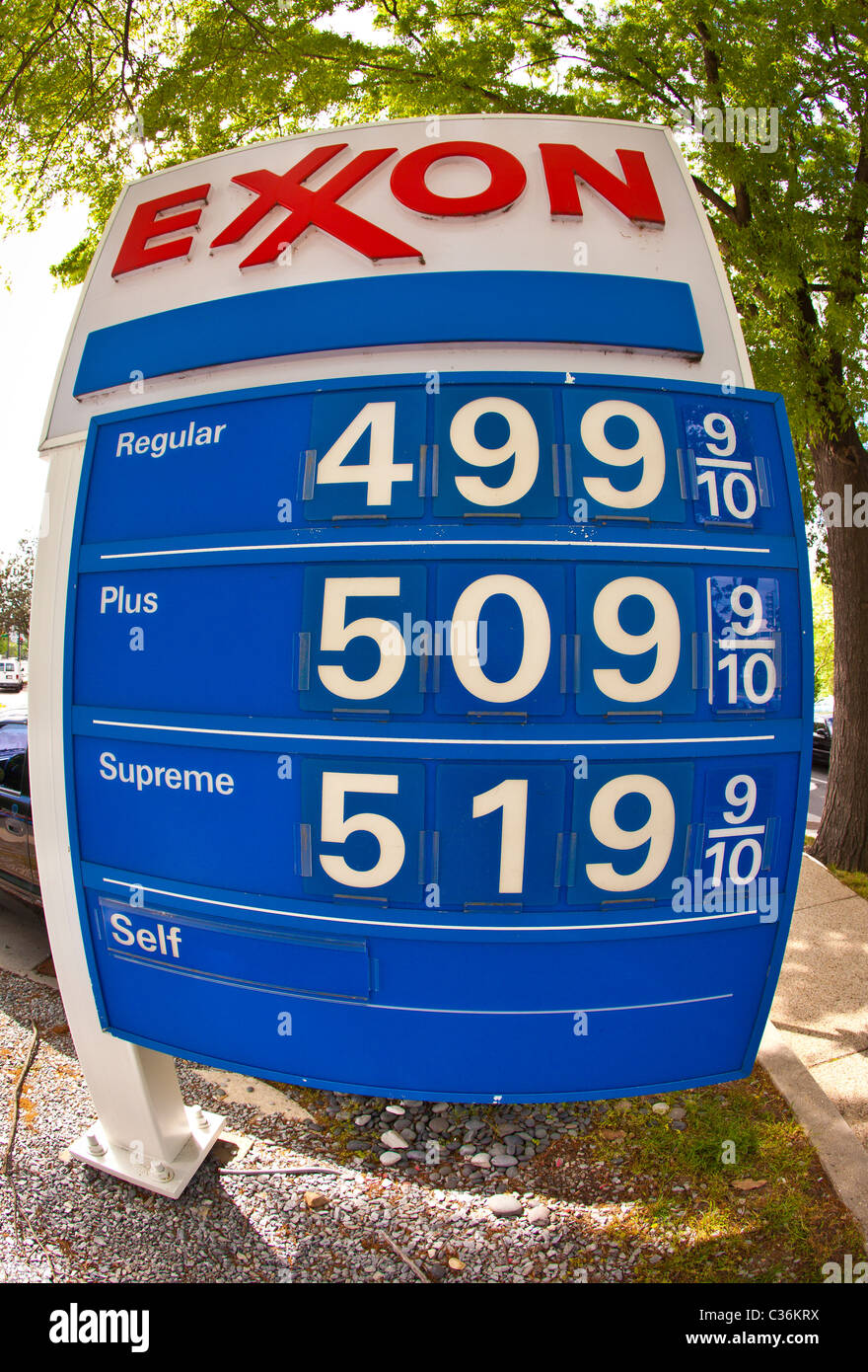 WASHINGTON, DC USA - Gasoline price sign at Exxon service station Stock ...