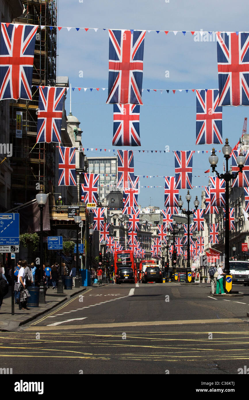 Union Jack Flags hanging Along Regent Street London Stock Photo - Alamy