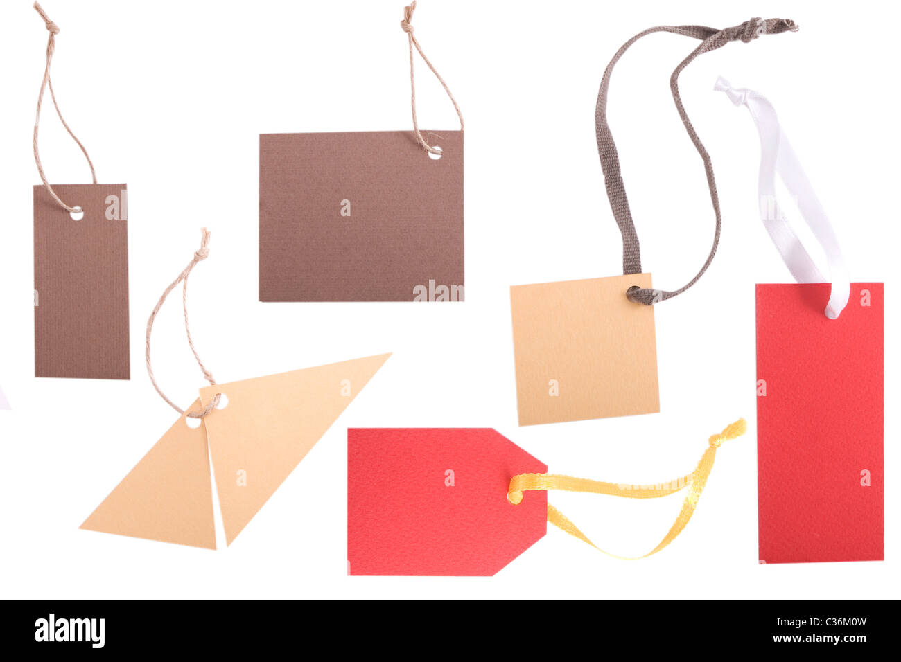 Brown and red different shape, empty tag on white background Stock ...
