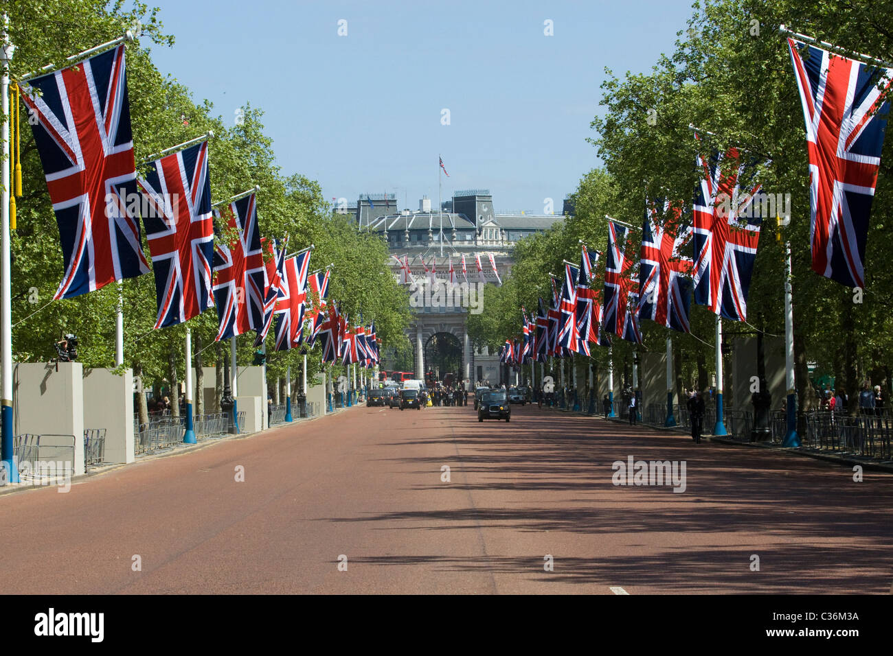 Union jack flags flying to celebrate the wedding of a member of the ...