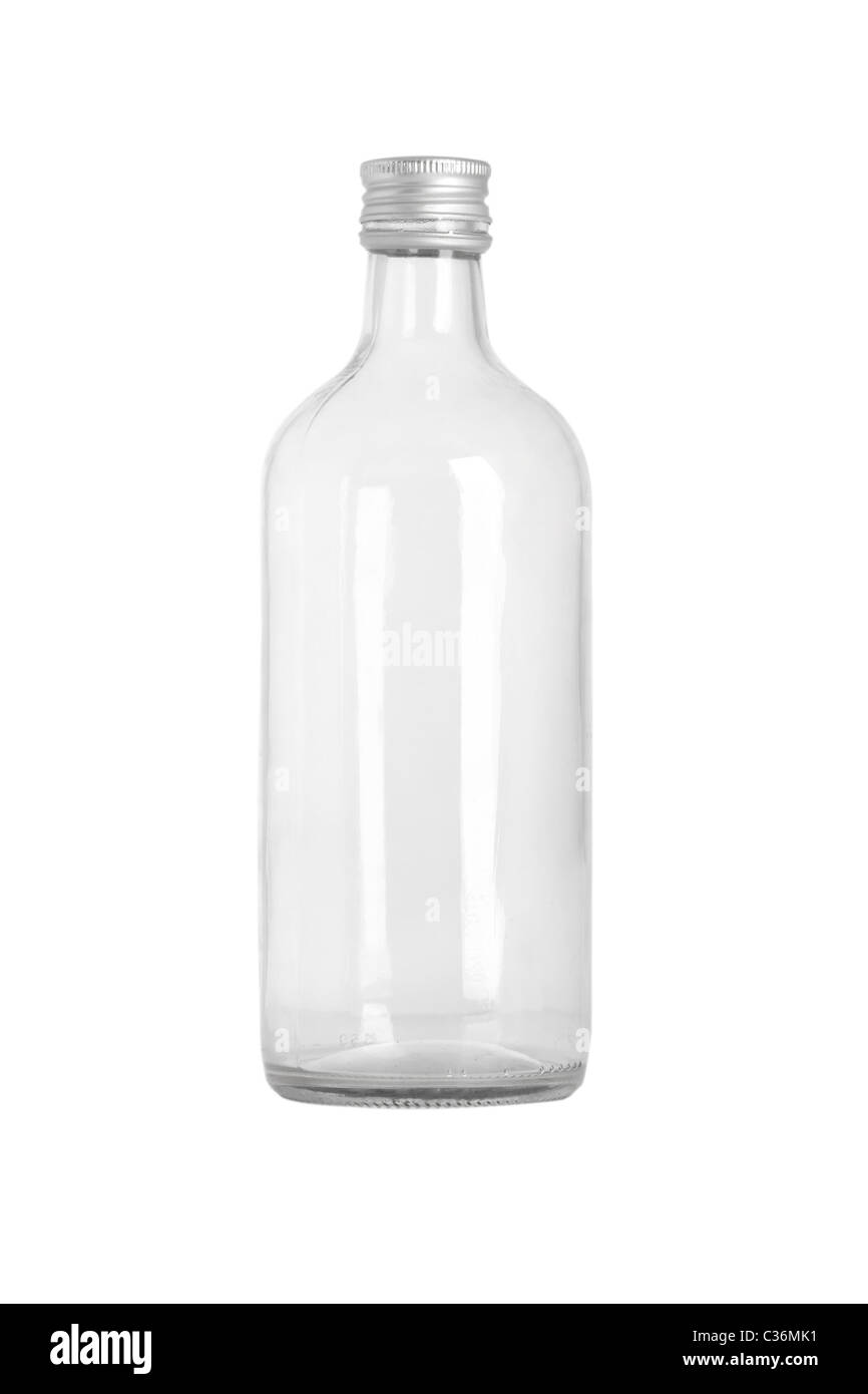 front view of transparent glass bottle on white background Stock Photo ...