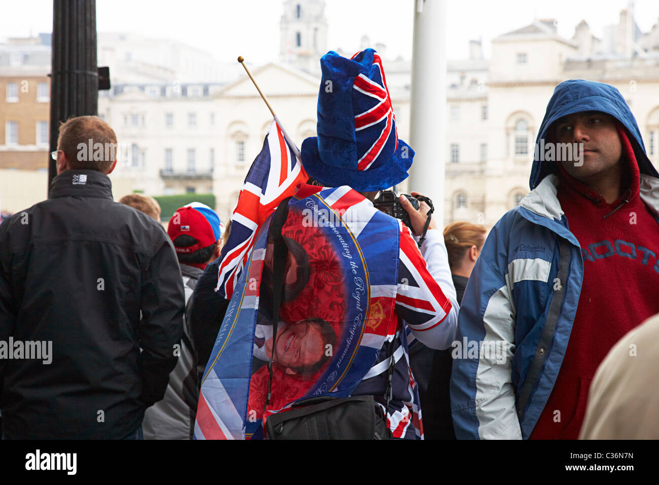 a man draped in union jack flags hat and coat made up from flags Stock ...